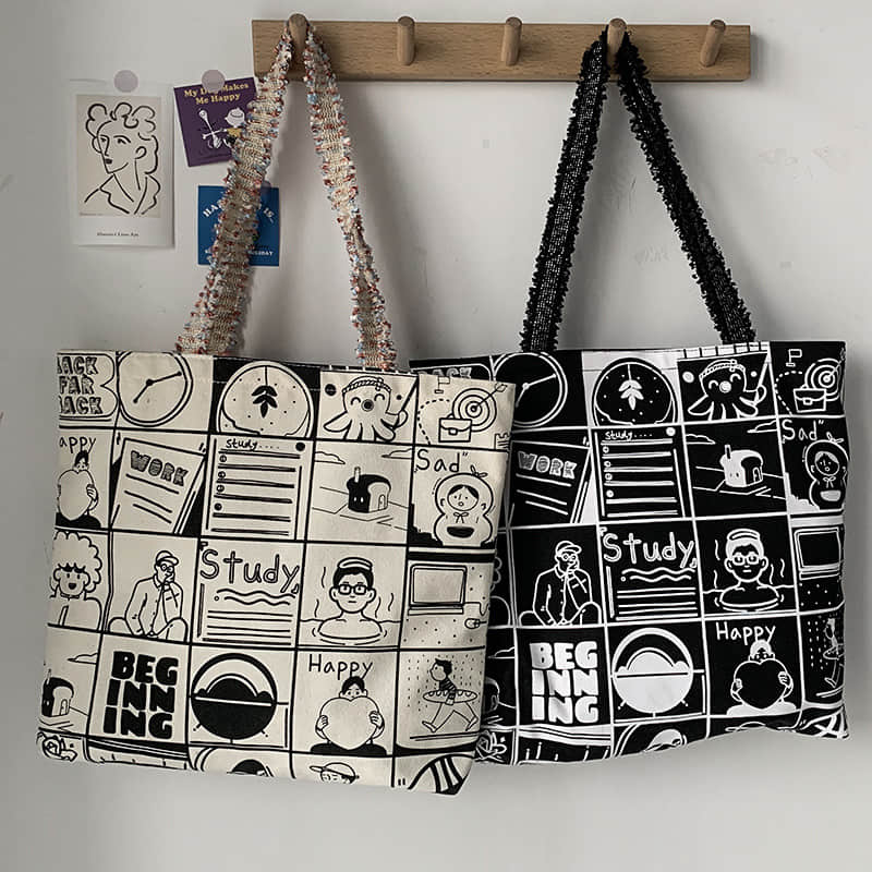 Printing Large capacity canvas bag, letter tote bag