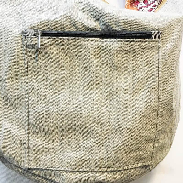 Adjustable satchel in printed linen cotton bag