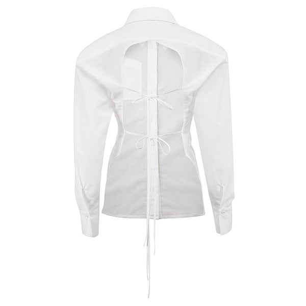 Women's backless shirt with shoulder pads